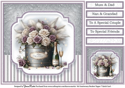 8x8 Anniversary Buckets Topper 7 - Card Front, Gift Tag & Sentiments ...