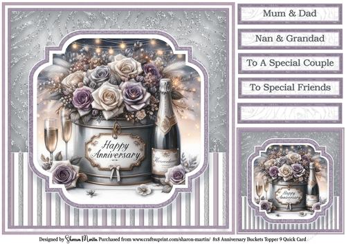 8x8 Anniversary Buckets Topper 9 - Card Front, Gift Tag & Sentiments ...
