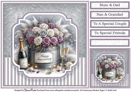 8x8 Anniversary Buckets Topper 11 - Card Front, Gift Tag & Sentiments ...