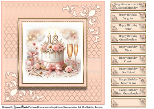 8x8 18th Birthday (Peach) T6 Card Front with Sentiments - CUP1334203 ...