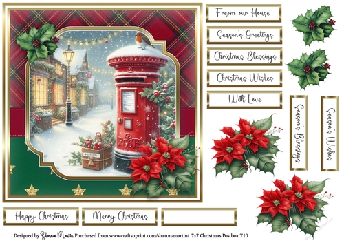 7x7 Christmas Postbox 10 Card Front, Decoupage Flowers and Sentiments ...