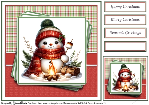 8x8 Red & Green Snowmen 19 Card Front, Gift Tag & Sentiments ...