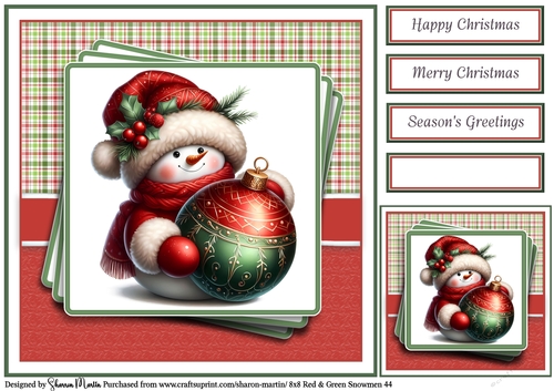 8x8 Red & Green Snowmen 44 Card Front, Gift Tag & Sentiments ...