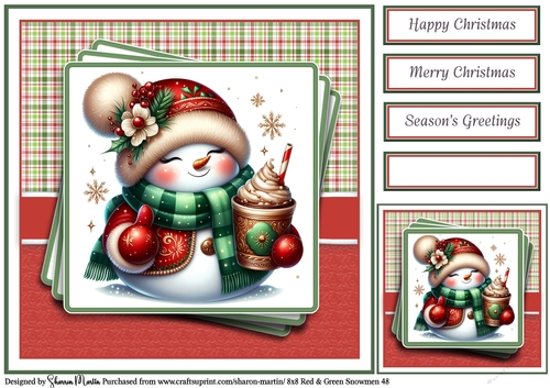 8x8 Red & Green Snowmen 48 Card Front, Gift Tag & Sentiments ...