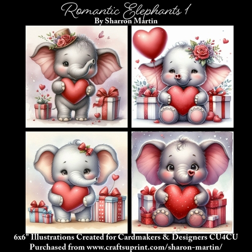 x4 Romantic Elephants 1 - Illustrations for Cardmakers & Designers ...