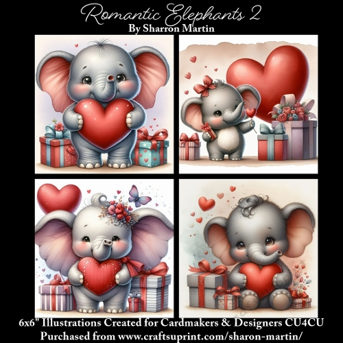 x4 Romantic Elephants 2 - Illustrations for Cardmakers & Designers ...