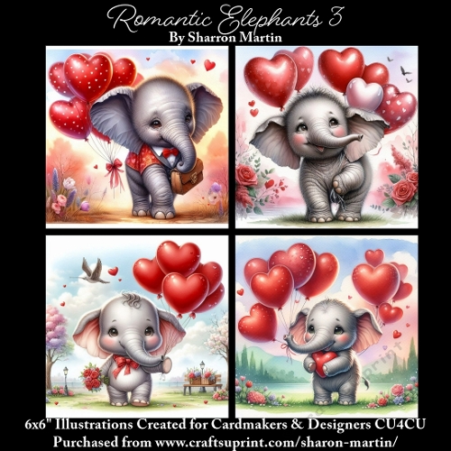 x4 Romantic Elephants 3 - Illustrations for Cardmakers & Designers ...