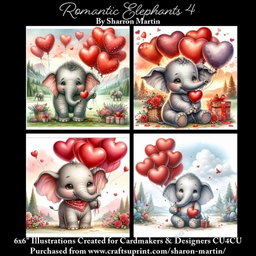 x4 Romantic Elephants 4 - Illustrations for Cardmakers & Designers ...