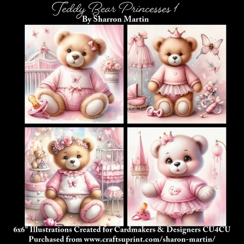 6x6 Teddy Bear Princesses 1 - Illustrations for Cardmaking & Designers ...