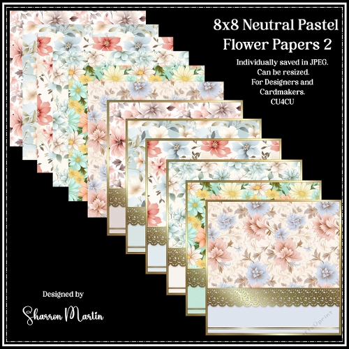 8x8 Neutral Pastel Flower Papers Card Fronts and Matching Papers 2 ...