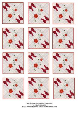 Red Flower and Bow Tea Bag Tiles - CUP118443_66 | Craftsuprint