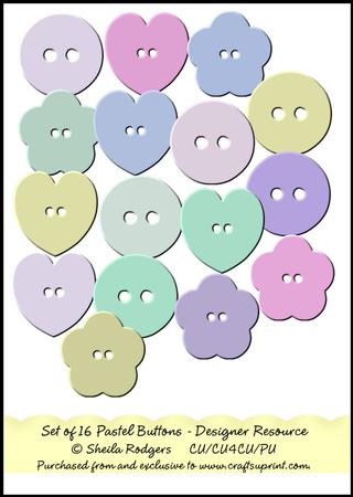 Set of 16 Pastel Buttons - Designer Resource - CUP254058_66 | Craftsuprint