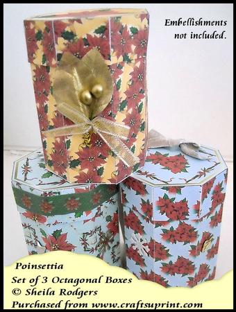 Set of 3 Octagonal Boxes - Poinsettia - CUP357771_66 | Craftsuprint