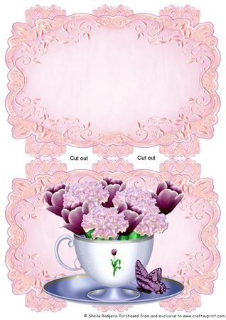 Pink Strip Card Mini Kit - Teacup with Tulips - CUP414993_66 | Craftsuprint