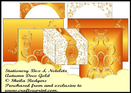 Stationery Box & Notelets - Autumn Gold Deco - CUP428489_66 | Craftsuprint