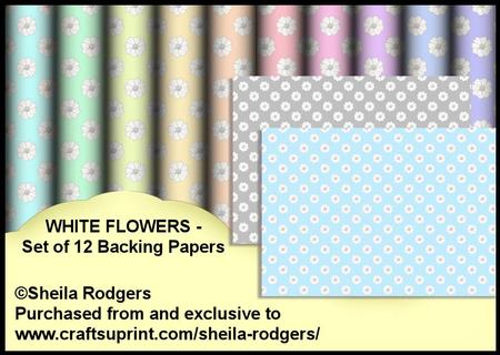 White Flowers - Set of 12 Backing Papers - CUP534399_66 | Craftsuprint