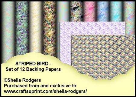 Striped Bird - Set of 12 Backing Papers - CUP545796_66 | Craftsuprint