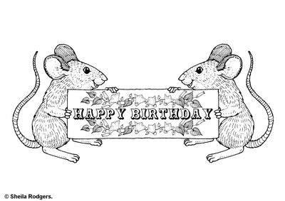 Digital Stamp - Mice with Birthday Sign 1 - CUP556909_66 | Craftsuprint