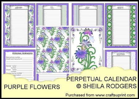 Perpetual Calendar - Purple Flowers - CUP559494_66 | Craftsuprint
