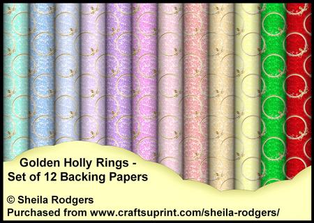Golden Holly Rings - Set of 12 Backing Papers - CUP625653_66 | Craftsuprint