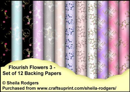 Flourish Flowers 3 - Set of 12 Backing Papers - CUP633934_66 | Craftsuprint