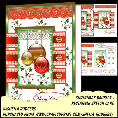 Rectangle Sketch Card - Christmas Baubles - CUP636832_66 | Craftsuprint
