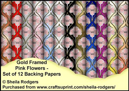 Gold Framed Pink Flowers - Set of 12 Backing Papers - CUP655166_66 ...