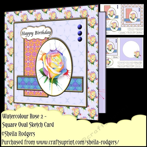 Square Oval Sketch Card - Watercolour Rose 2 - CUP730962_66 | Craftsuprint