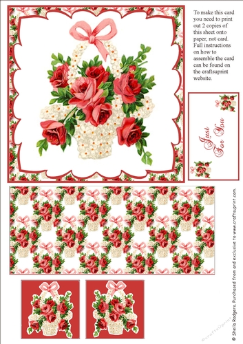 Exploding Card - Vintage Rose Flower Basket - CUP893622_66 | Craftsuprint