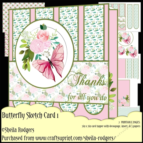 Butterfly Floral Sketch Card 1 - CUP904082_66 | Craftsuprint