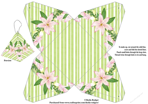 Folded Triangle Box - Lily on Green Stripe - CUP910286_66 | Craftsuprint