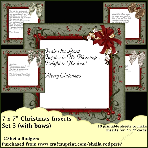 7 x 7 Christmas Inserts Set 3 with bows - CUP983838_66 | Craftsuprint