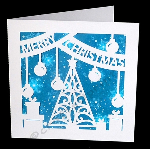 Merry Christmas Tree with Baubles Card and Snowflake Backing Paper ...