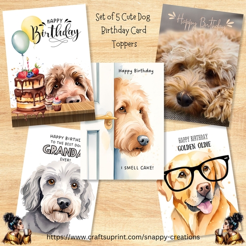Set of 5 Cute Dog Birthday Card Toppers - CUP1290591_1294 | Craftsuprint