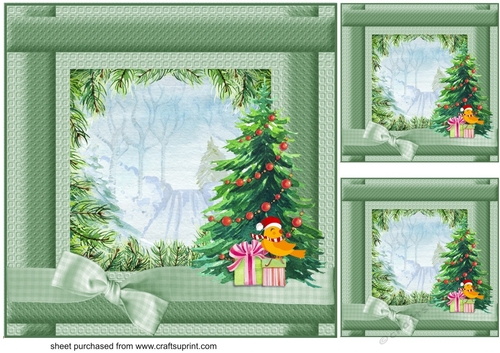 3 Green Christmas tree scene card fronts/toppers(blanks) - CUP1000706 ...