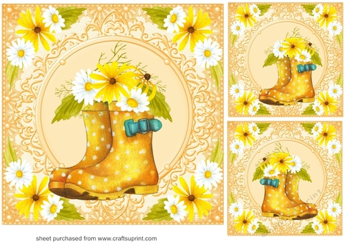 3 Yellow floral welly card fronts/toppers - CUP1010947_659 | Craftsuprint