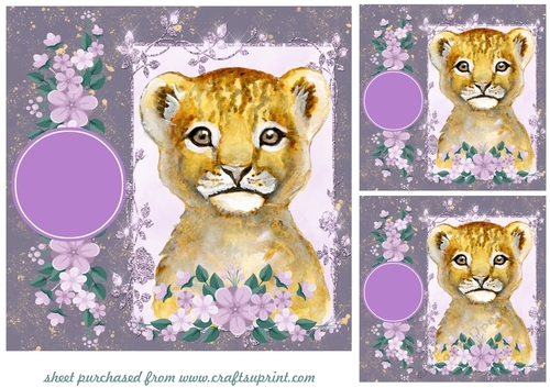 3 Lilac lion card fronts/toppers - CUP1057378_659 | Craftsuprint
