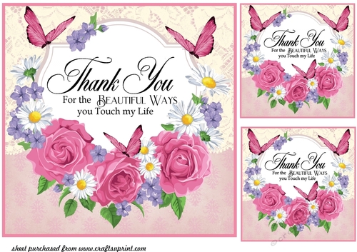 3 Floral Thank You card fronts/toppers - CUP1072001_659 | Craftsuprint