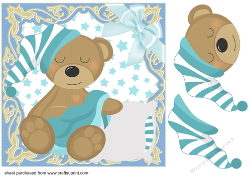 Blue baby boy bear card front - CUP1108518_659 | Craftsuprint