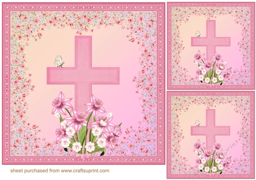 3 Pink floral cross card front/toppers 2 - CUP1140387_659 | Craftsuprint
