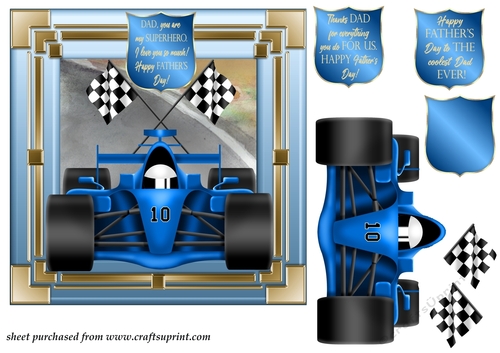 Blue F1 Fathers Day card front - CUP1155753_659 | Craftsuprint