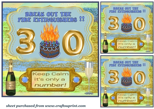 3 Blue Keep calm age 30 Birthday card front/toppers - CUP1156523_659 ...