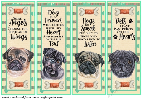 4 Pug Bookmarks/toppers - CUP1161555_659 | Craftsuprint