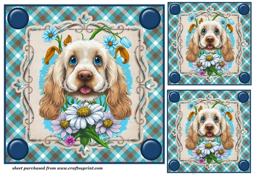 3 Blue floral pup card fronts/toppers 2 - CUP1199650_659 | Craftsuprint