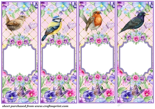 4 Pansies with bird toppers/bookmarks (blank) - CUP1204960_659 ...