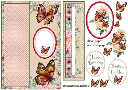 Floral butterfly slider card front - CUP1207834_659 | Craftsuprint