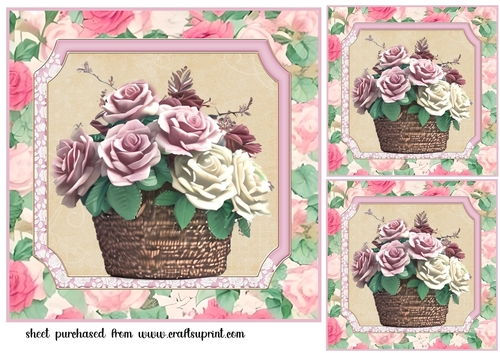 3 Pink vintage rose basket card fronts/toppers 1 - CUP1209417_659 ...