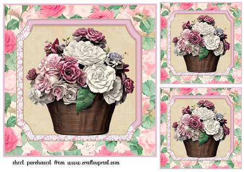 3 Pink vintage rose basket card fronts/toppers 3 - CUP1209419_659 ...