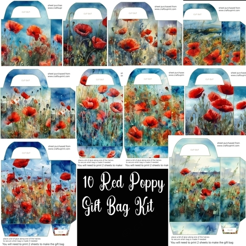 10 Red poppy gift bag bumper kit - CUP1217773_659 | Craftsuprint