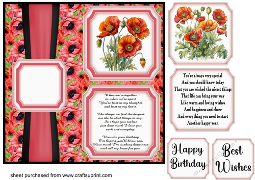 2 Panel Birthday poppy card front 3 - CUP1218023_659 | Craftsuprint